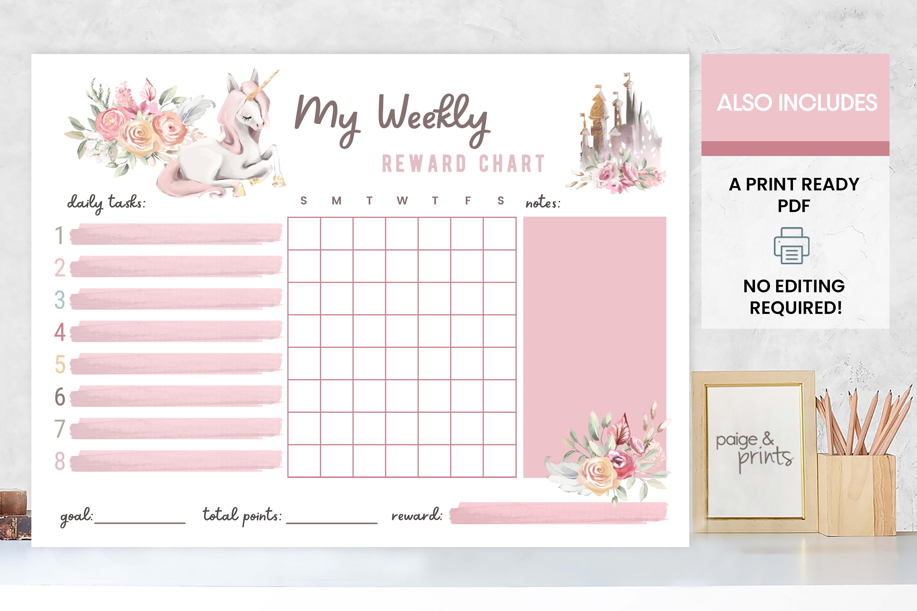 PRINTABLE REWARD CHART Editable Chore Chart Instant - Etsy