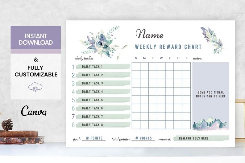 PRINTABLE REWARD CHART Editable Chore Chart Instant Download Canva ...