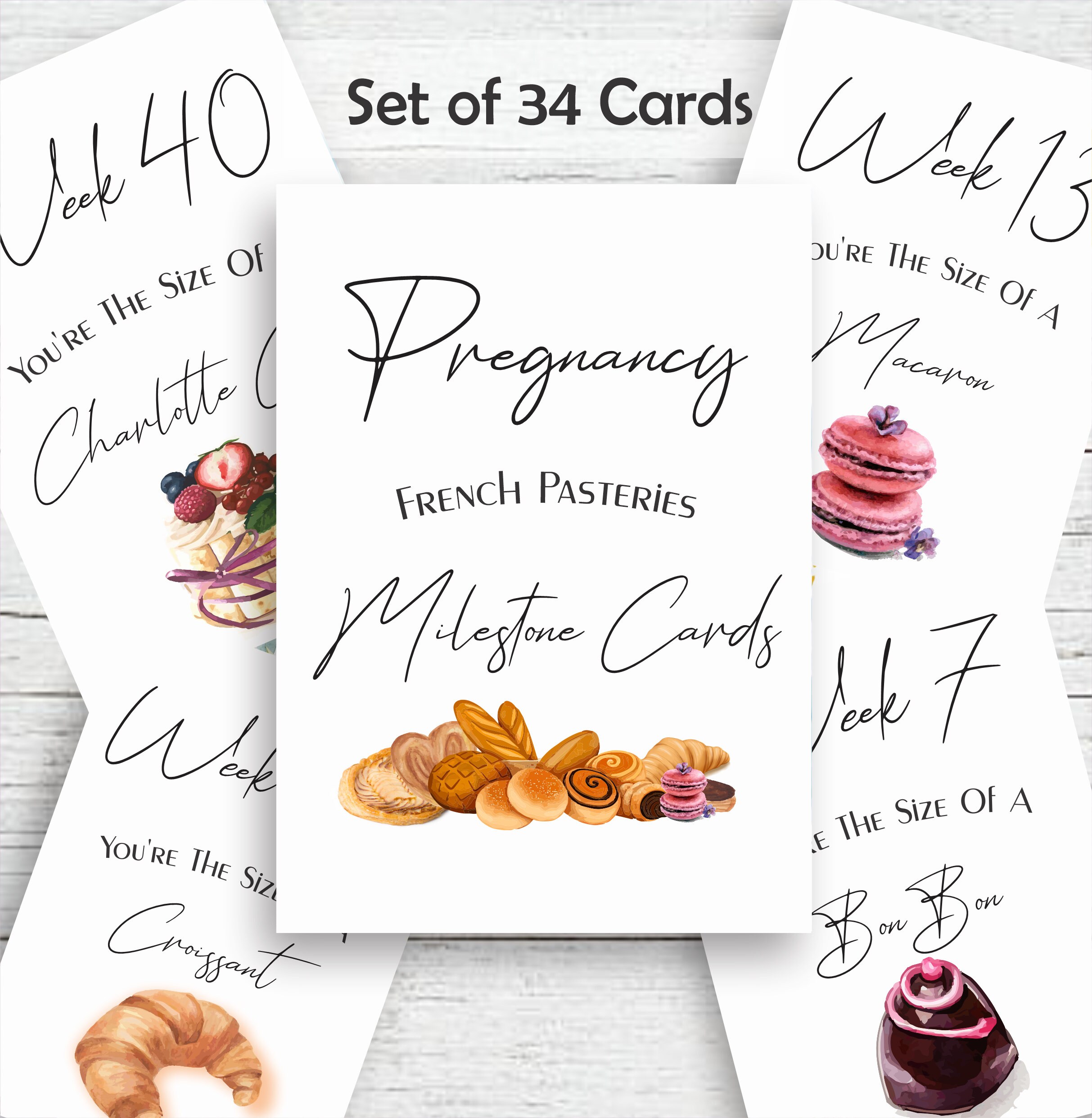 Pregnancy Milestone Cards, French Pastry Week by Week Pregnancy, Baby ...