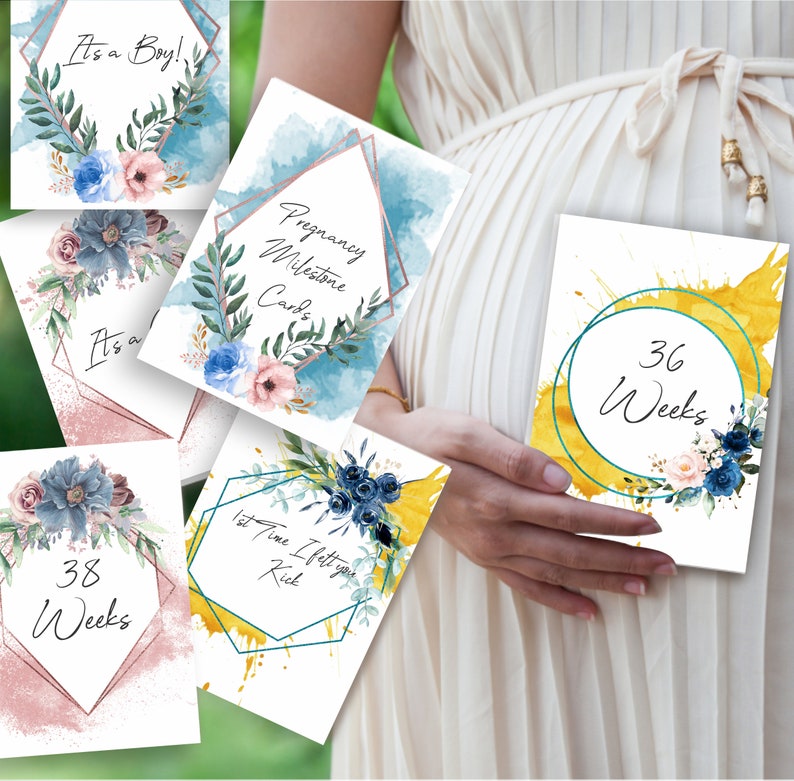 Pregnancy Milestone Cards, Printable Maternity Milestone Cards, Week by ...
