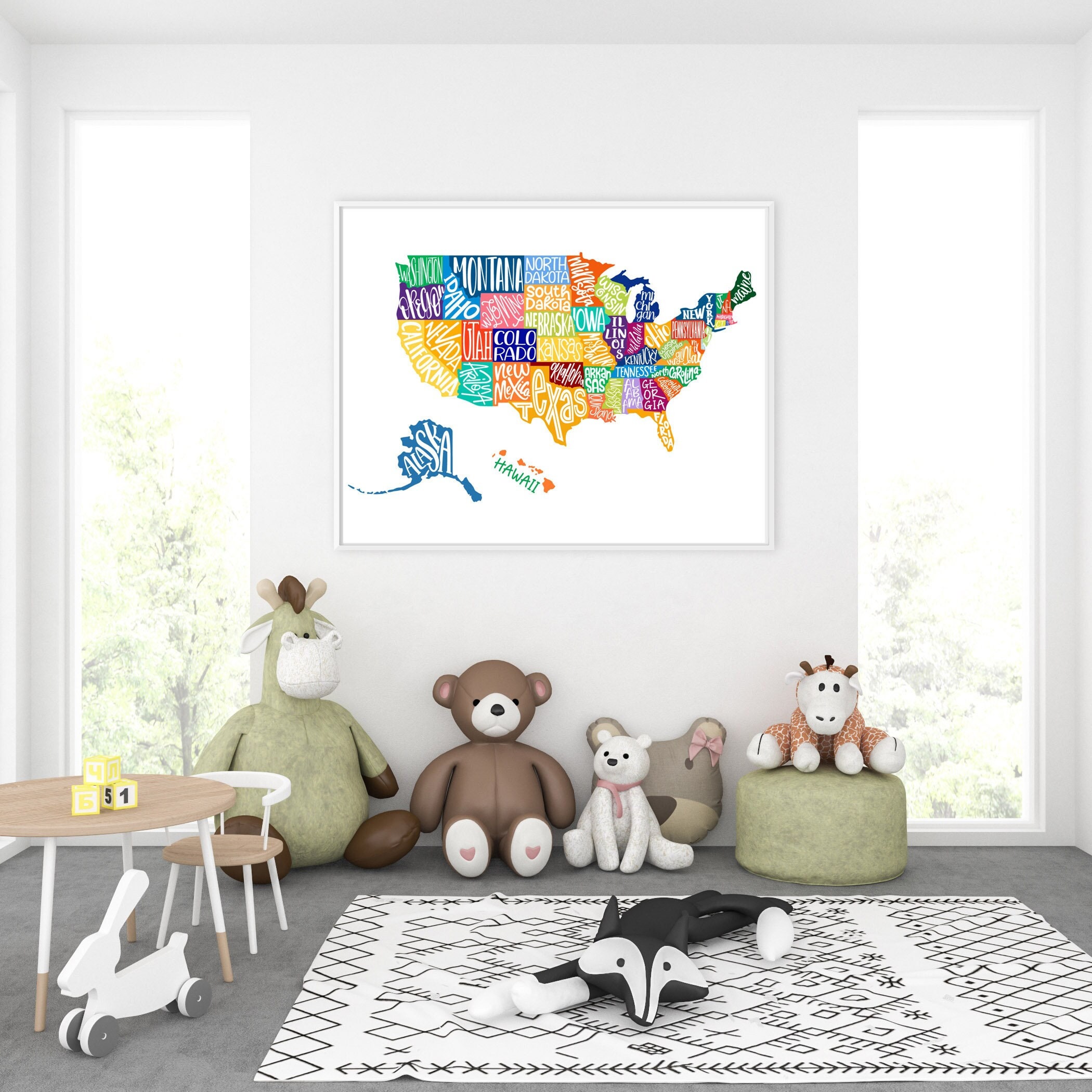 USA Map - Colorful United States of America Map, Usa Map Print, USA ...