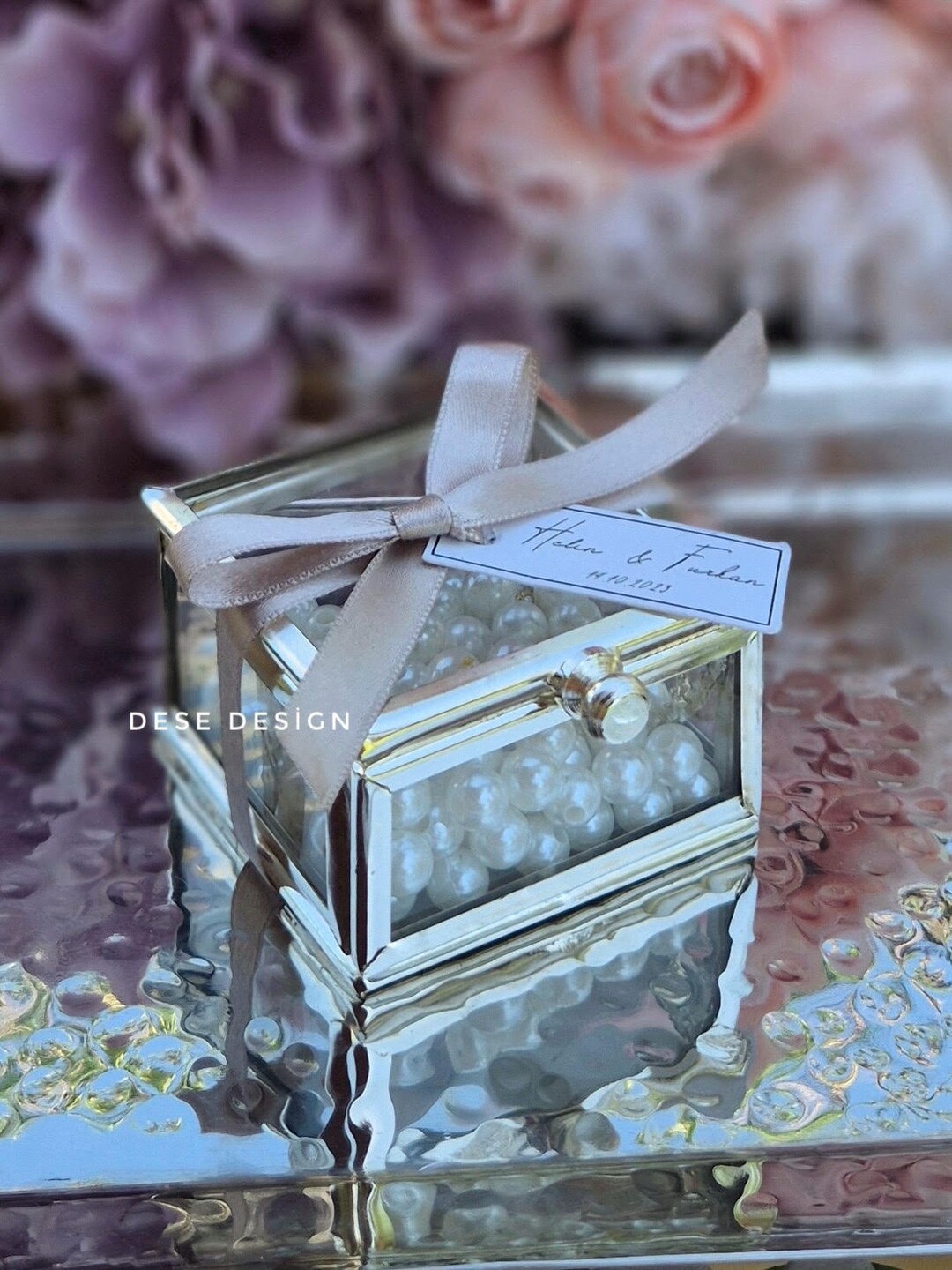 Personalized Glass Box Filled With Pearls Favor, Wedding Favour ...
