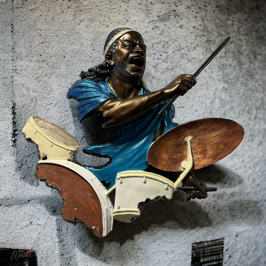 Handmade Drummer Wall Art: Passionate Musician Sculpture (23 In) - Etsy