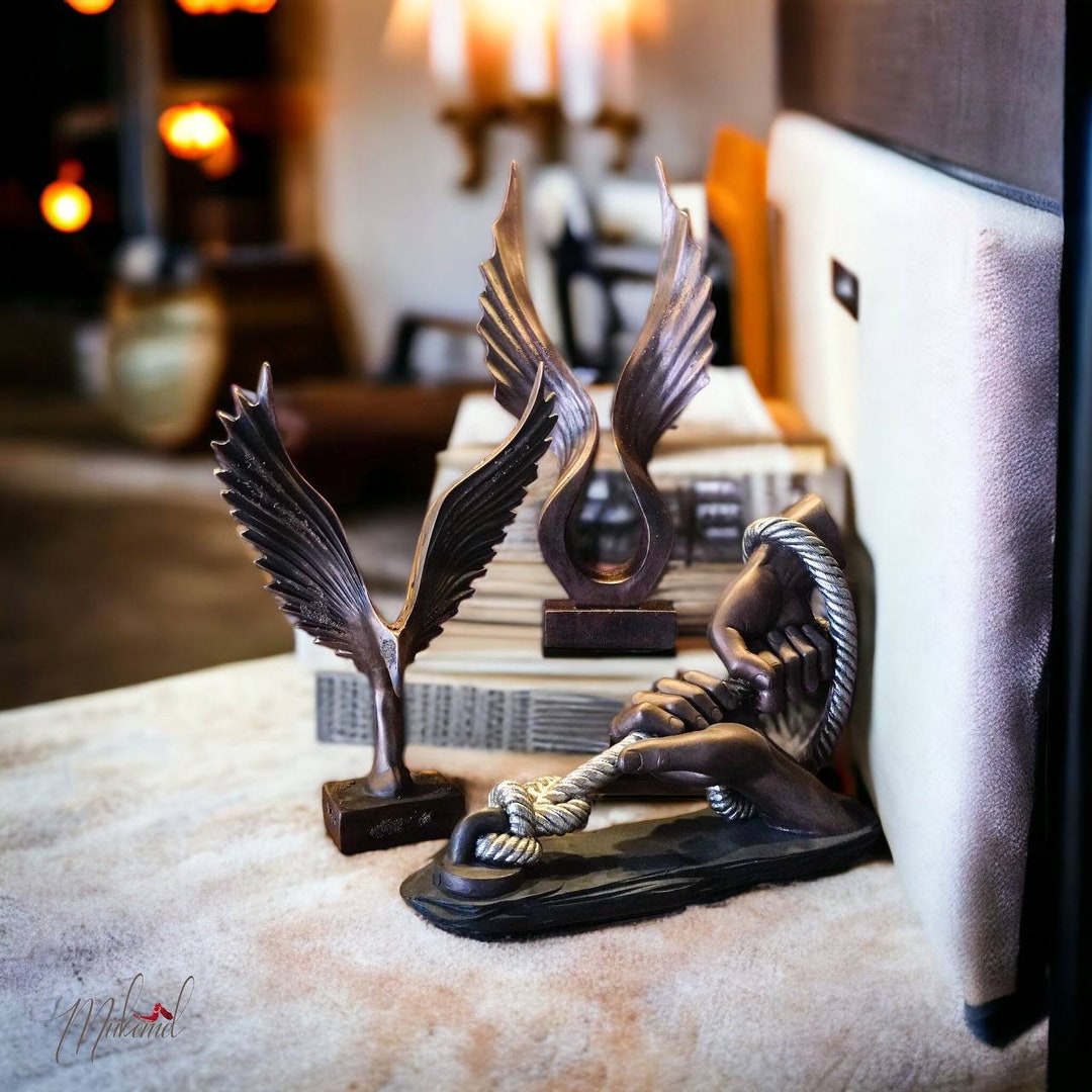 Handmade Phoenix Sculpture Set: Bronze Finish, Ancient Bird Statues - Etsy