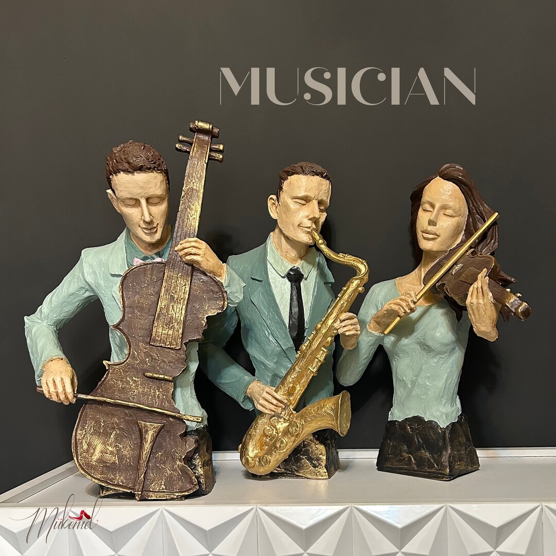Handmade Musician Bust Sculpture: Polyester Cello, Saxophone, Violin ...