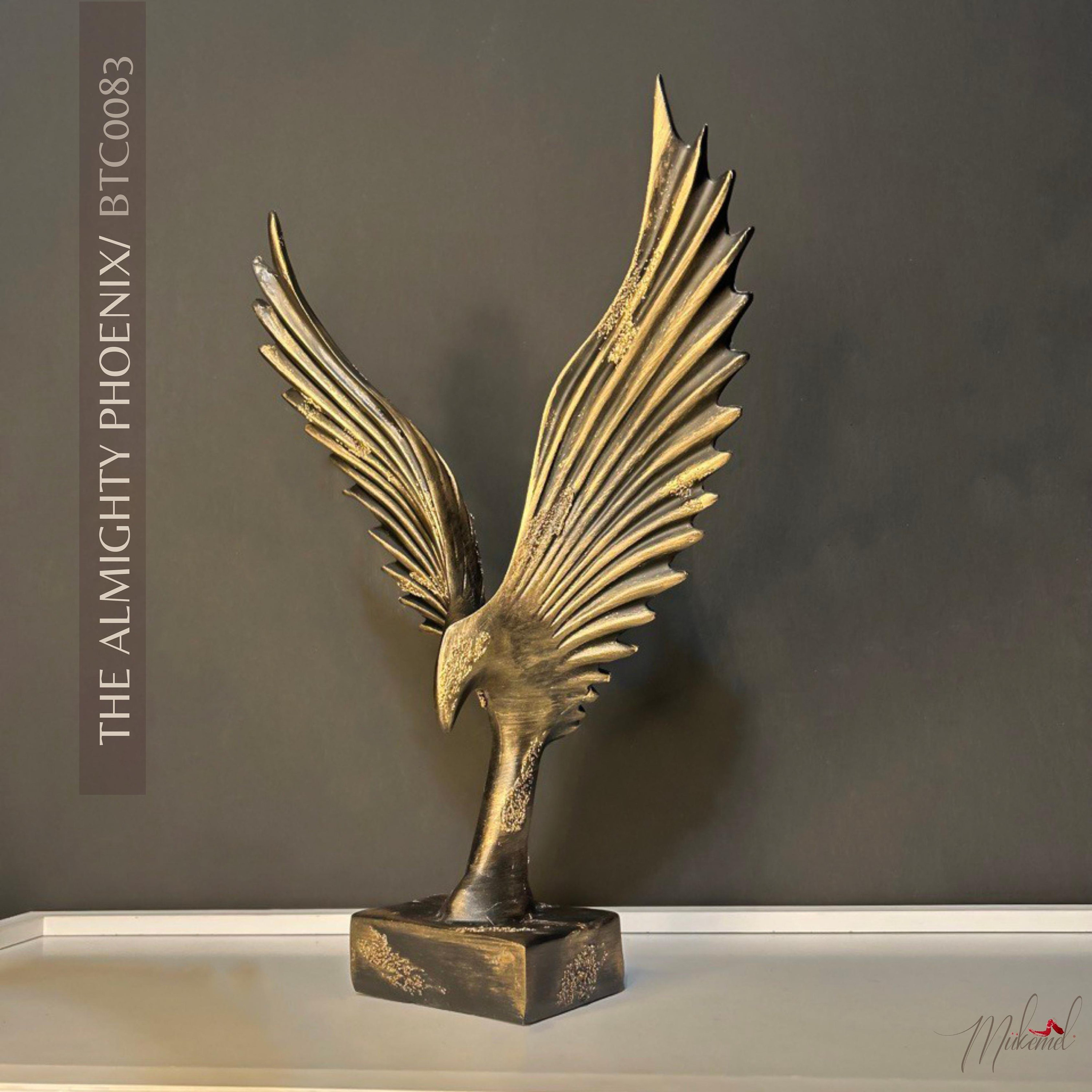 Handmade Phoenix Sculpture, Metallic Finish, Legendary Bird Statue (13 ...