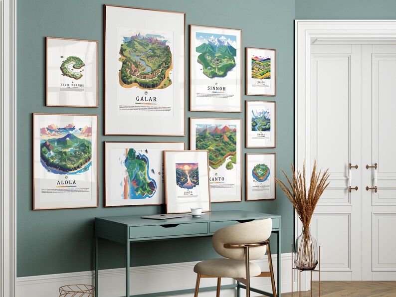Pokemon Region Poster Set, Pokemon, World of Pokemon: 10 Unique Region ...