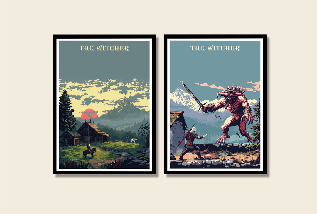 The Witcher Pixel Art Set, the Witcher Poster, Geralt of Rivia - Etsy