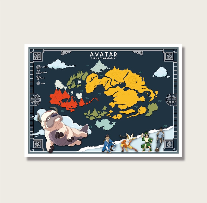 Map of the Last Airbender, Elements and Map of the Last Airbender, Aang, Katara, Sokka, Toph ...