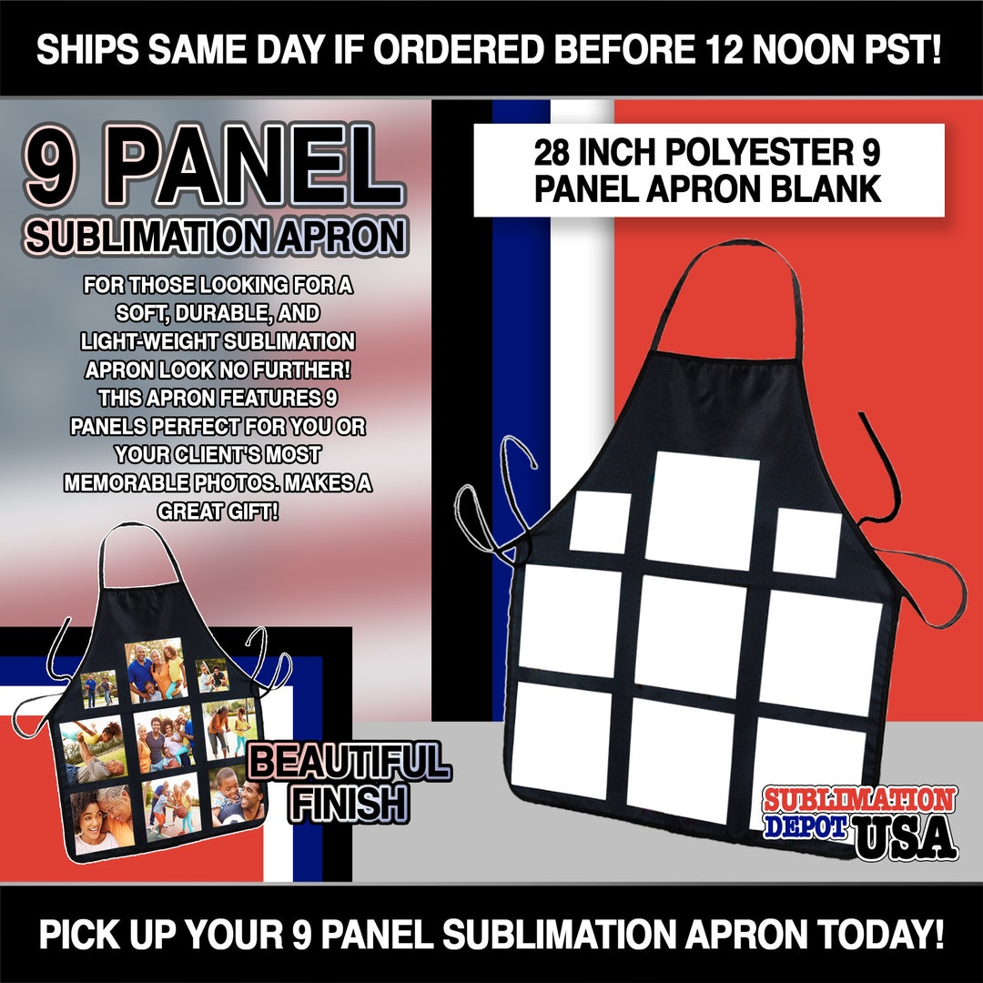 28 Inch Polyester 9 Panel Apron Blank, DIY Canvas Print Apron, 9 Panel ...