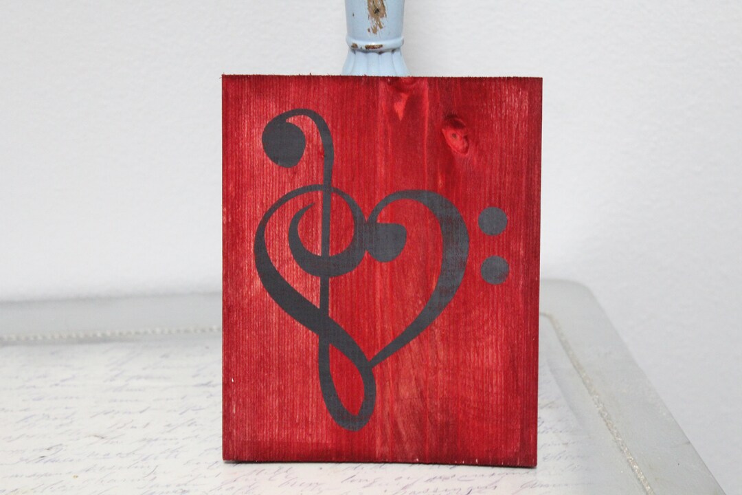 Treble Clef Heart Sign Hand Painted Rustic Music Wall - Etsy