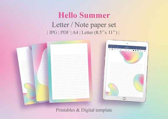 Hello Summer Letter Paper / Note Paper Set A4 US Letter - Etsy