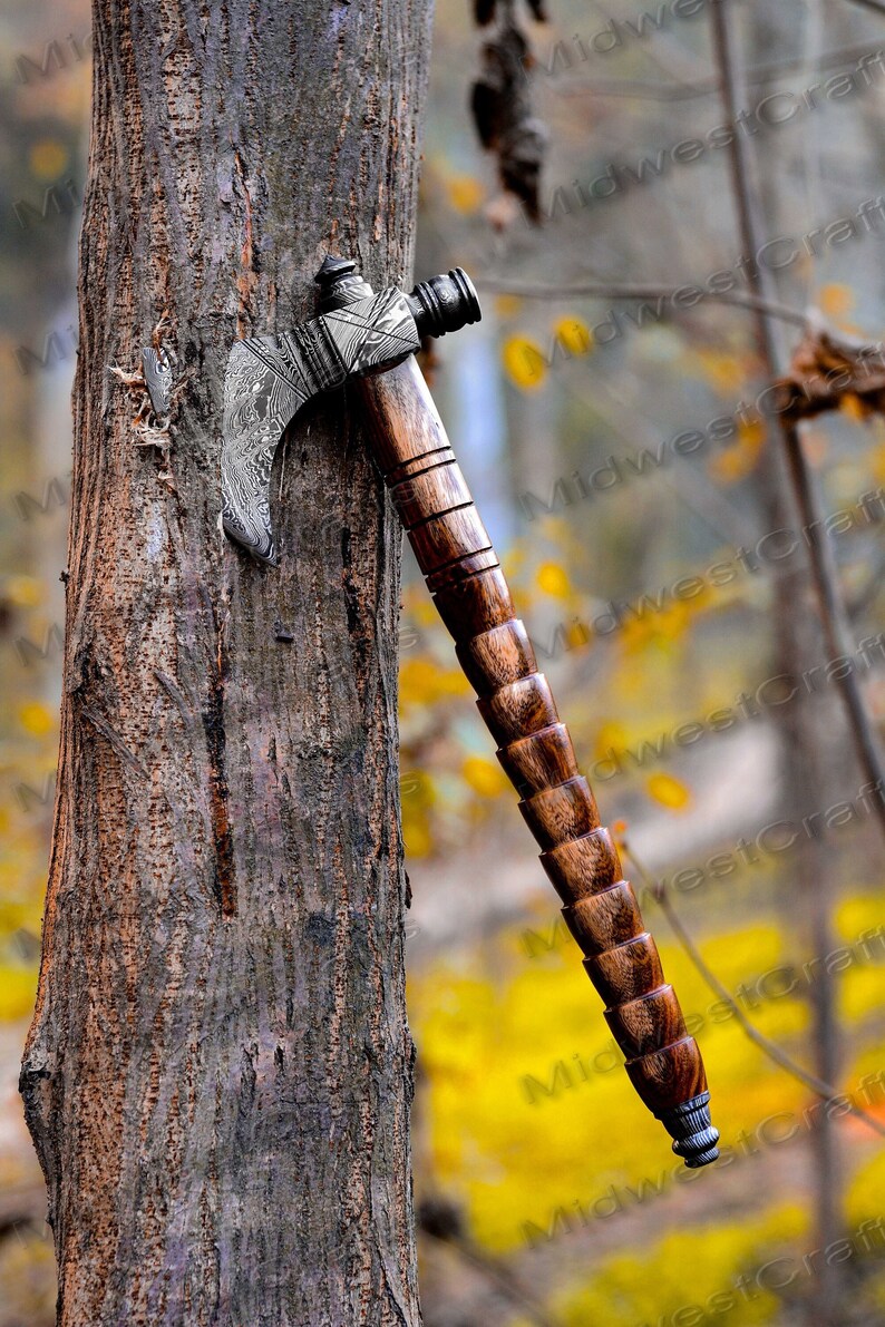 Custom Made Damascus Steel Tomahawk SMOKING AXE, Rose Wood, Handmade ...