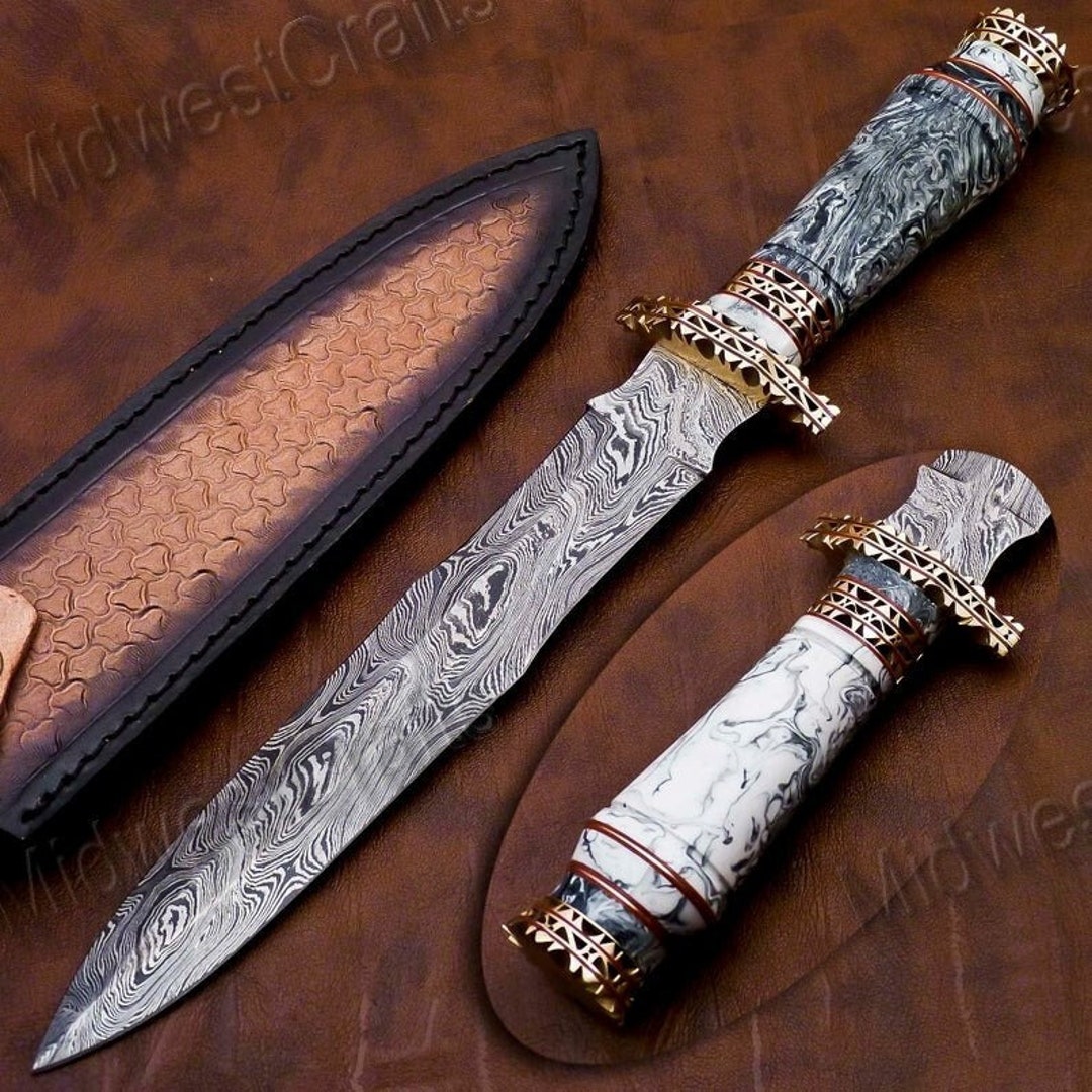 Hand Forged Damascus Hunting Knife With Sheath, Personalized Fixed ...