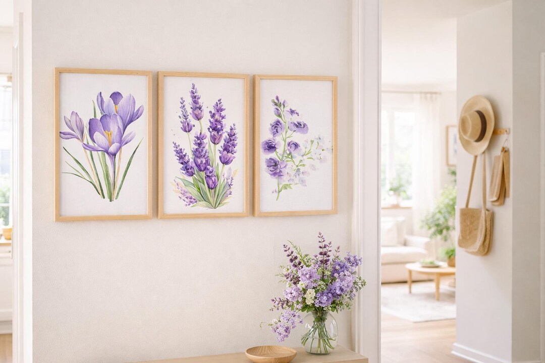 Lavender Purple Wall Art Set | Purple Flower Prints | Spring Hallway ...