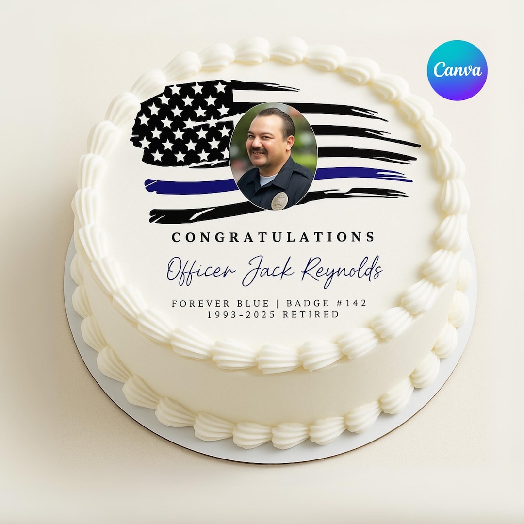 Police Retirement Cake Topper Template, Thin Blue Line Law Enforcement ...