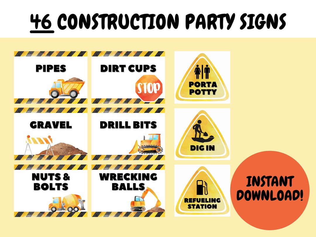Construction Birthday Party Food Tent Labels Signs | Construction ...