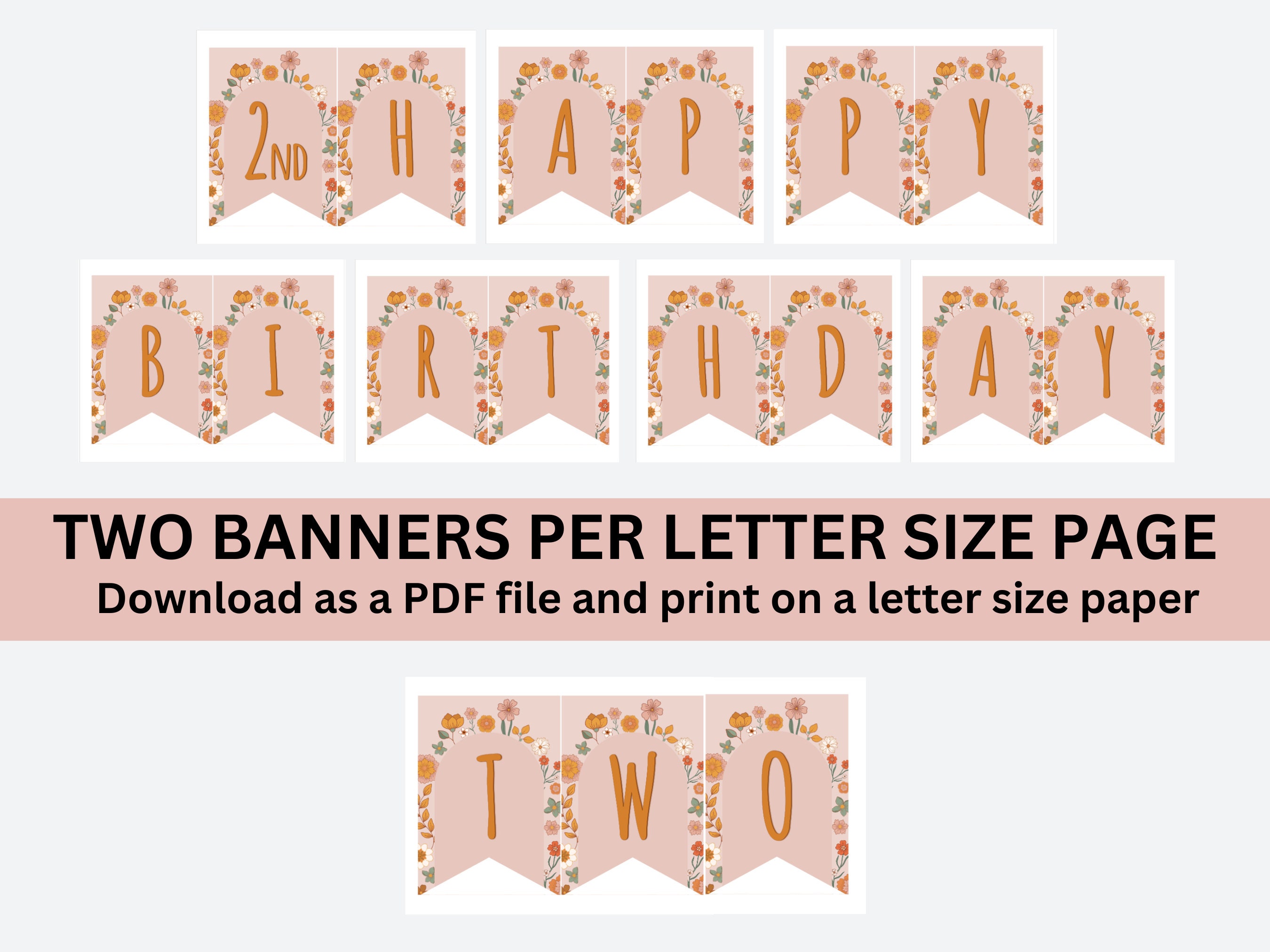 Editable Wildflower Two Wild Birthday Bunting Banner, Baby Girl Party ...