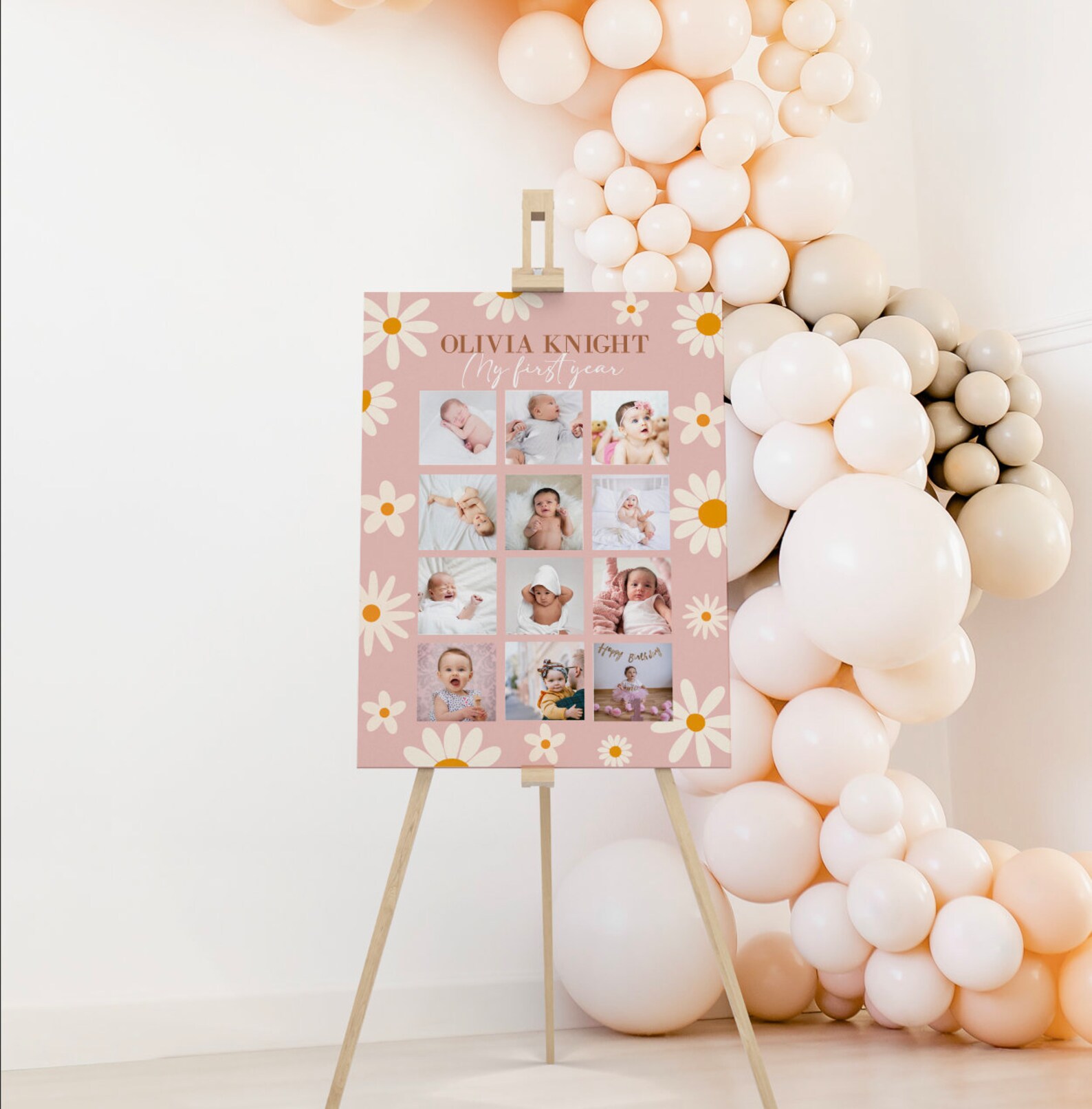 Editable Daisy First Year Photo Collage, Baby First Year Frame, Daisy ...
