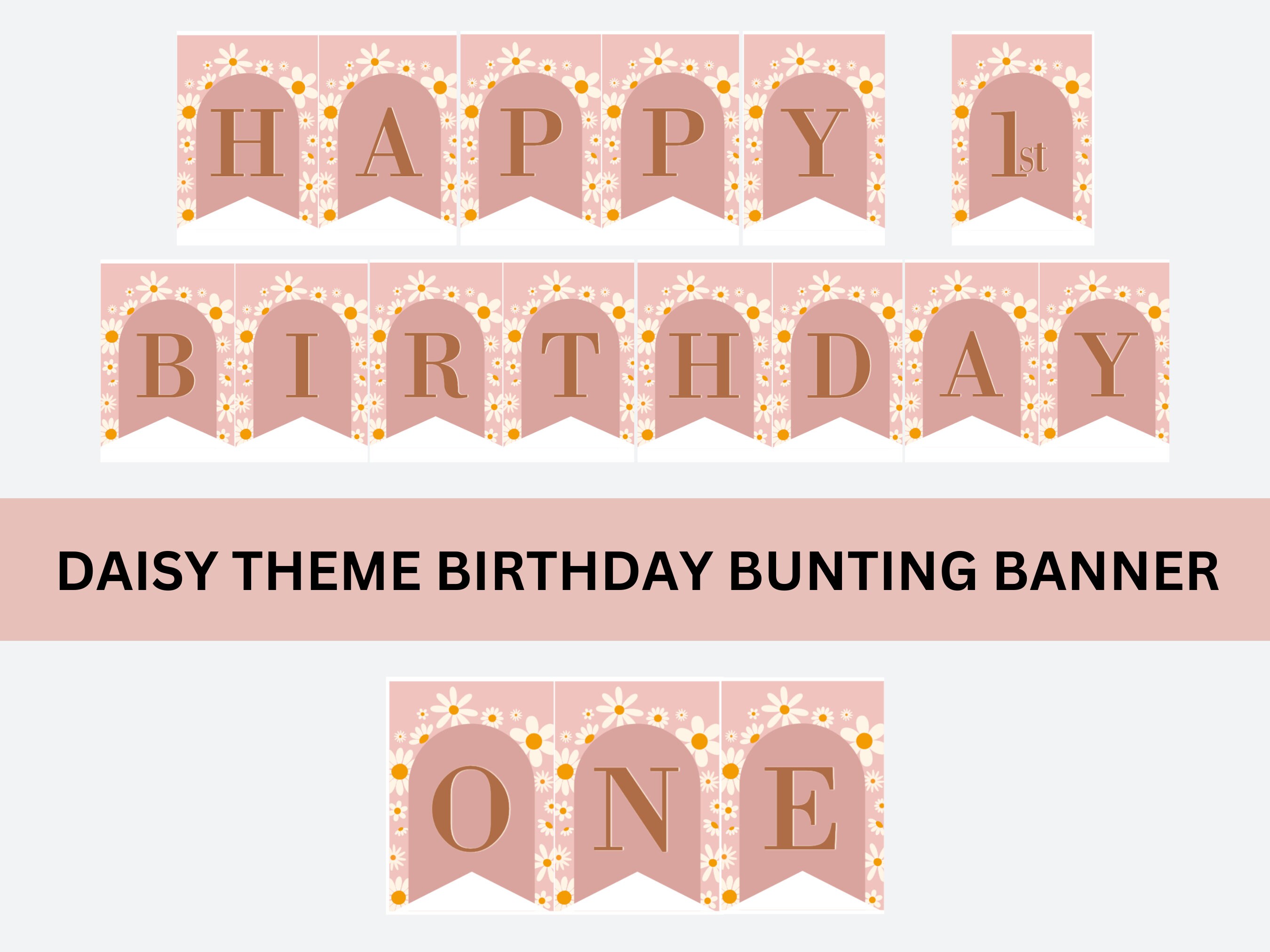 Editable Daisy Birthday Party Bunting Banner, Baby Girl Party, First ...