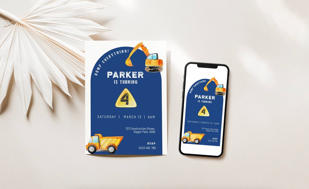 Editable Construction Dump Truck Birthday Invitation, Text Invitation ...