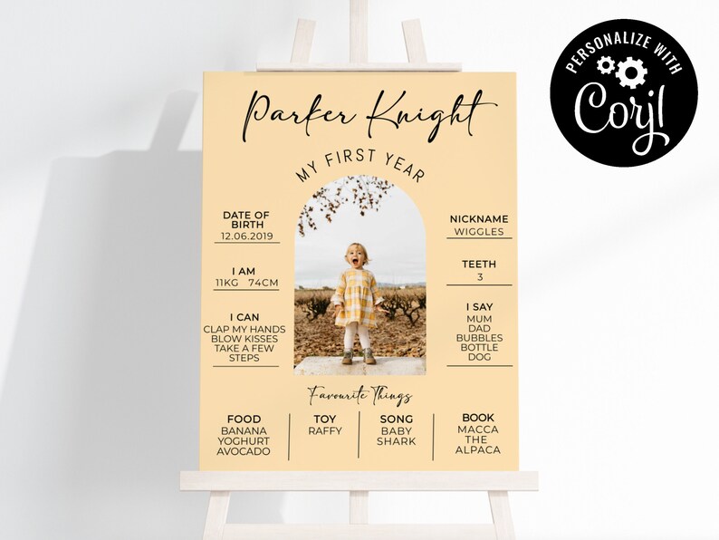 Editable Minimalist First Birthday Photo Milestone Board Template ...