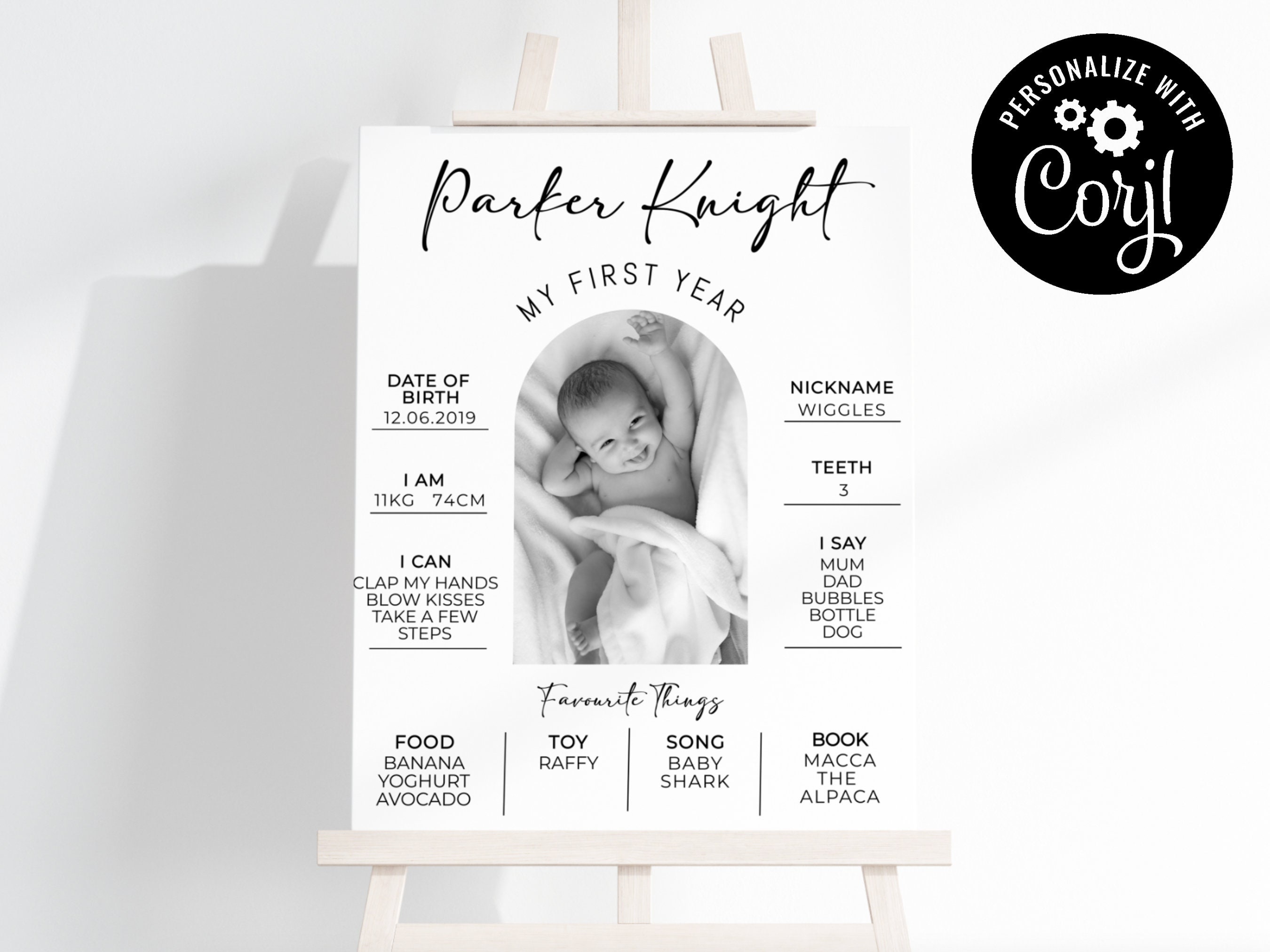Editable Minimalist First Birthday Photo Milestone Board Template ...