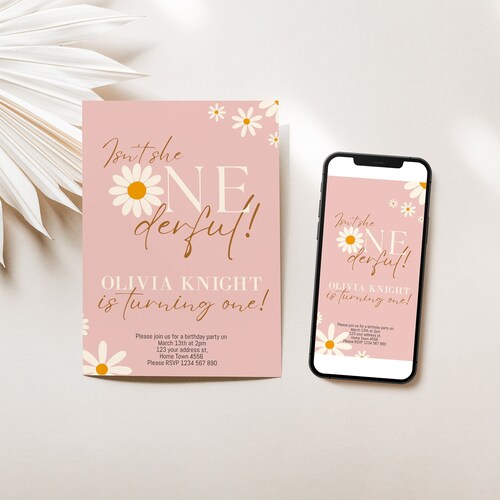 Editable Daisy Isnt She Onederful Birthday Invitation Etsy