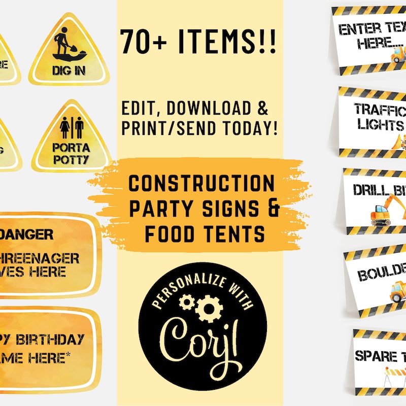 Printable Construction Party Signs - Etsy