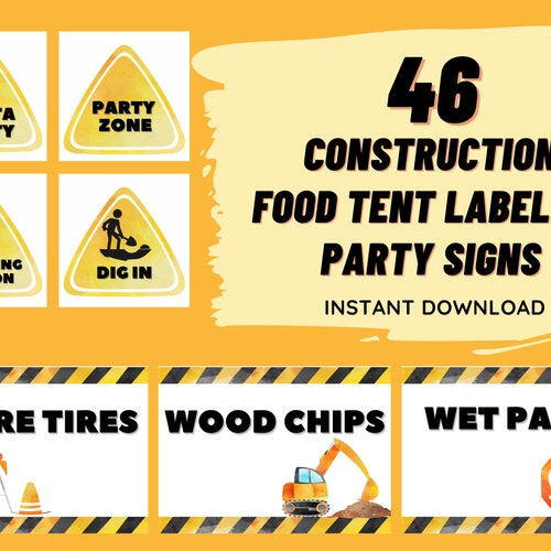 Construction Party Food Labels INSTANT DOWNLOAD Food Tags - Etsy