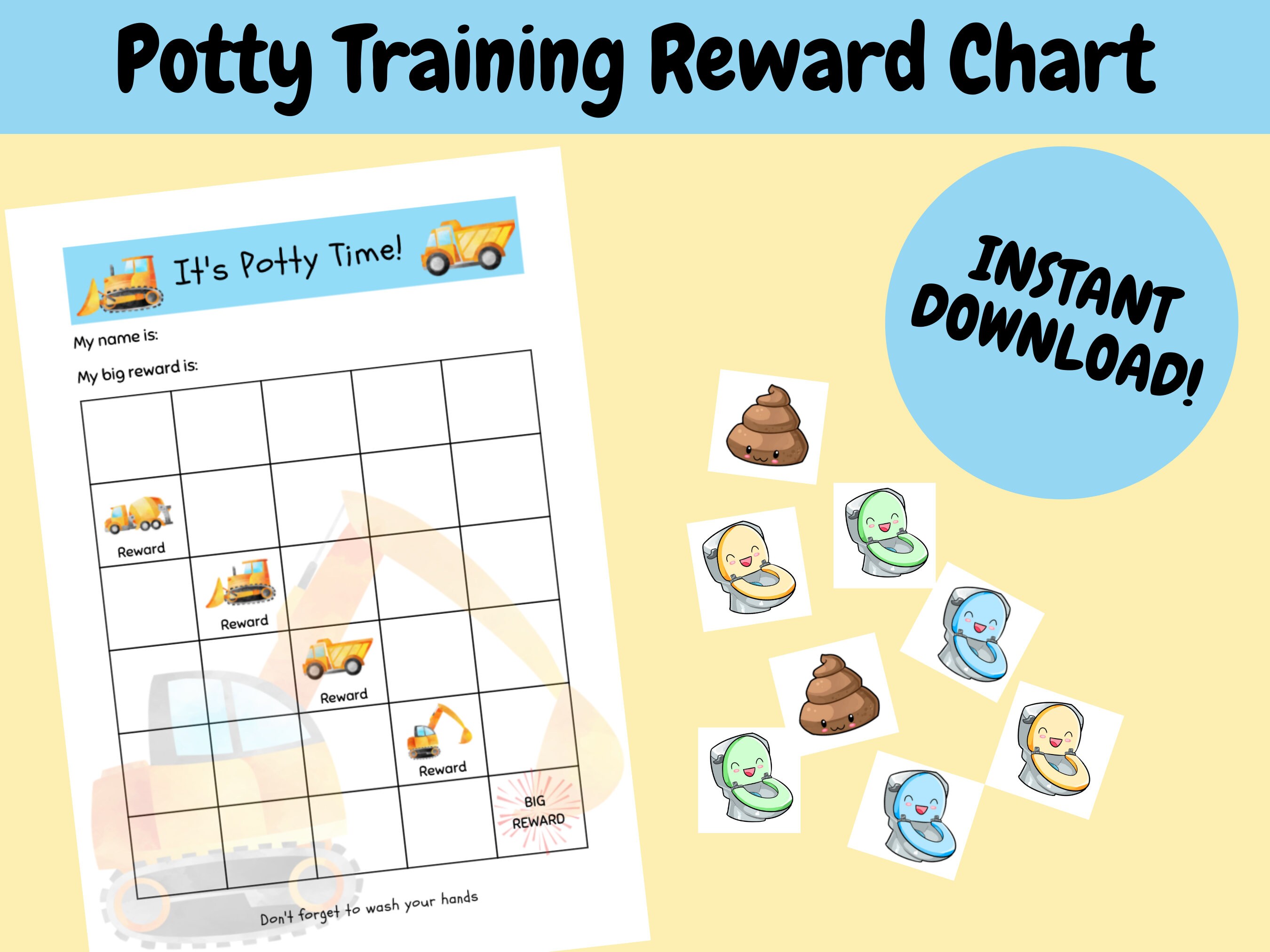 Printable Construction Potty Training Reward Chart, Instant Download ...