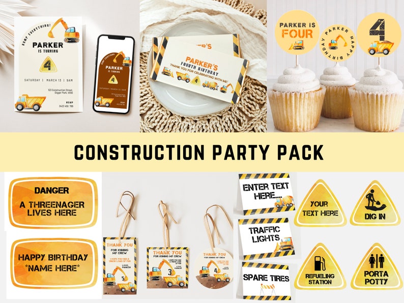 Construction Birthday Party Pack | Party Printable | Instant Download ...