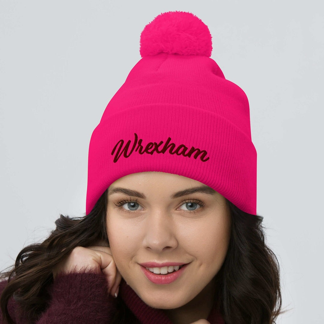 Wrexham Pom-pom Beanie Embroidered Red Font Wrexham Hat - Etsy