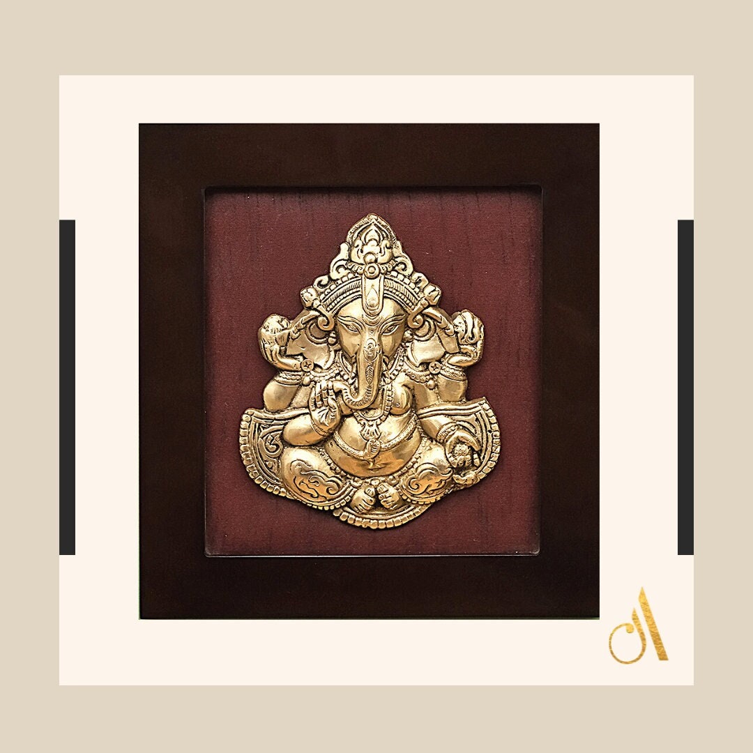 Lord Ganesha Wall Hangings With Frame | Brass Statue | Wall Art | Large ...
