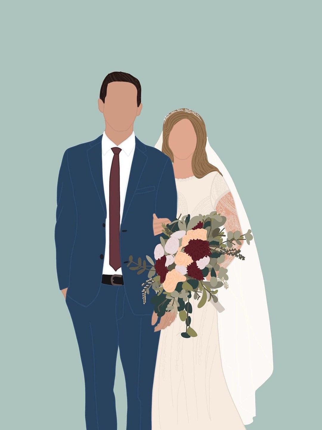 Digital Faceless Family and Couple Portrait, Custom Faceless Portrait ...