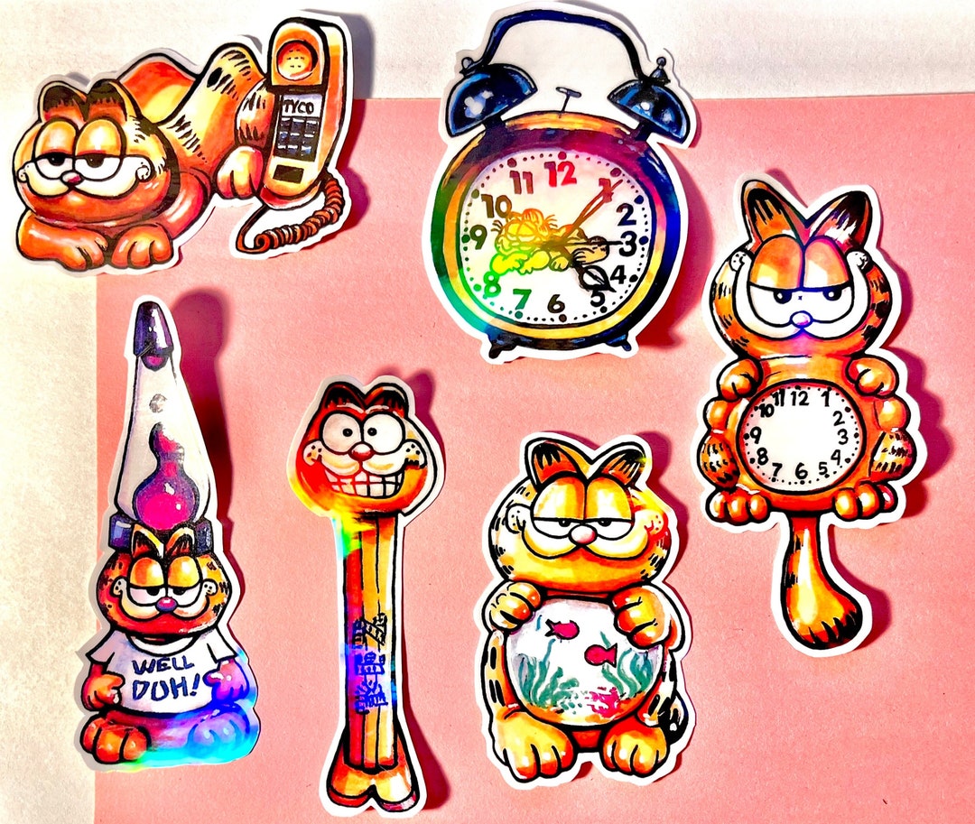 Garfield Vinyl Sticker Pack of 6, Waterproof Holographic, Glitter ...