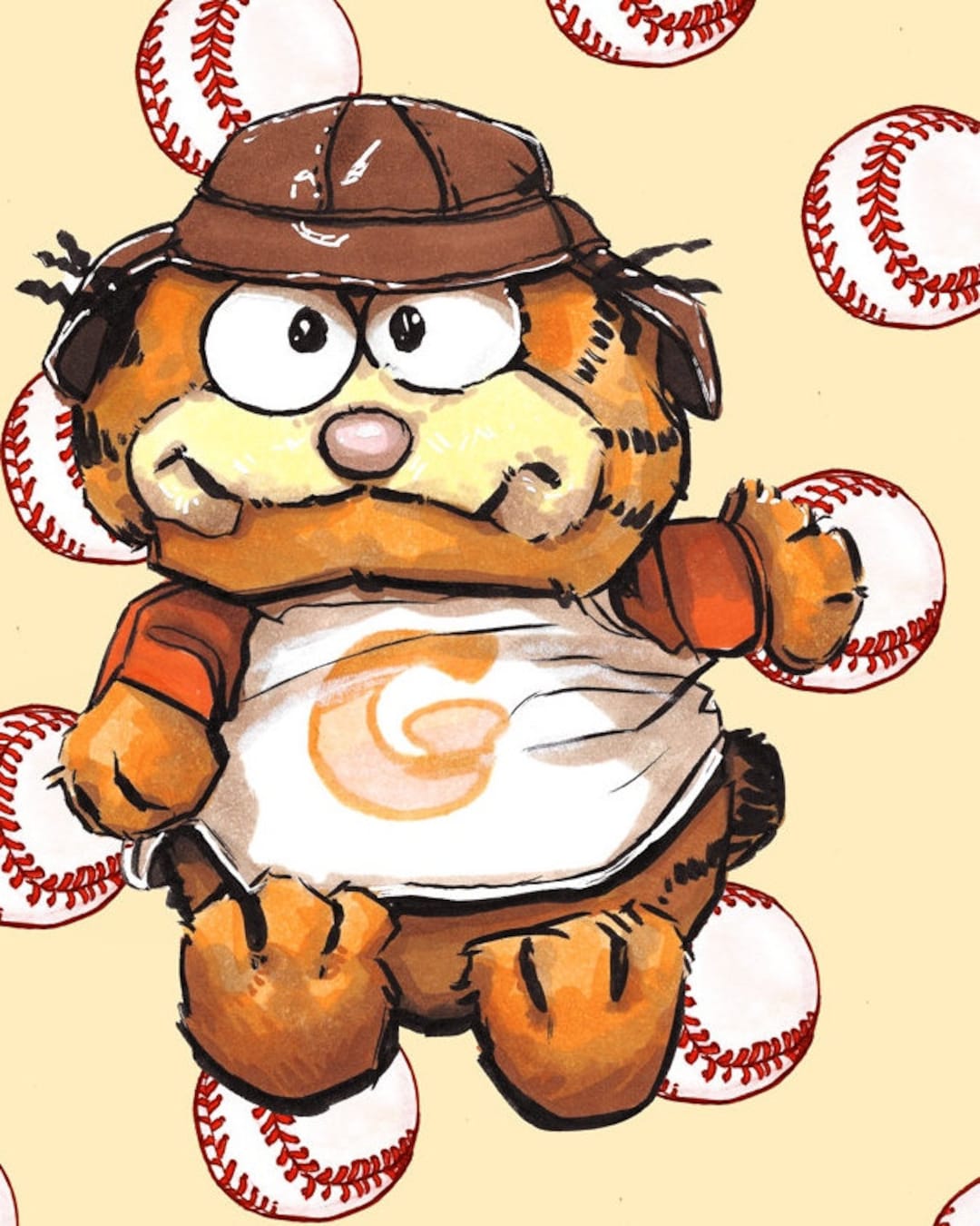 Garfield Poster, Baseball Wall Art Original Giclee Print on Luster ...