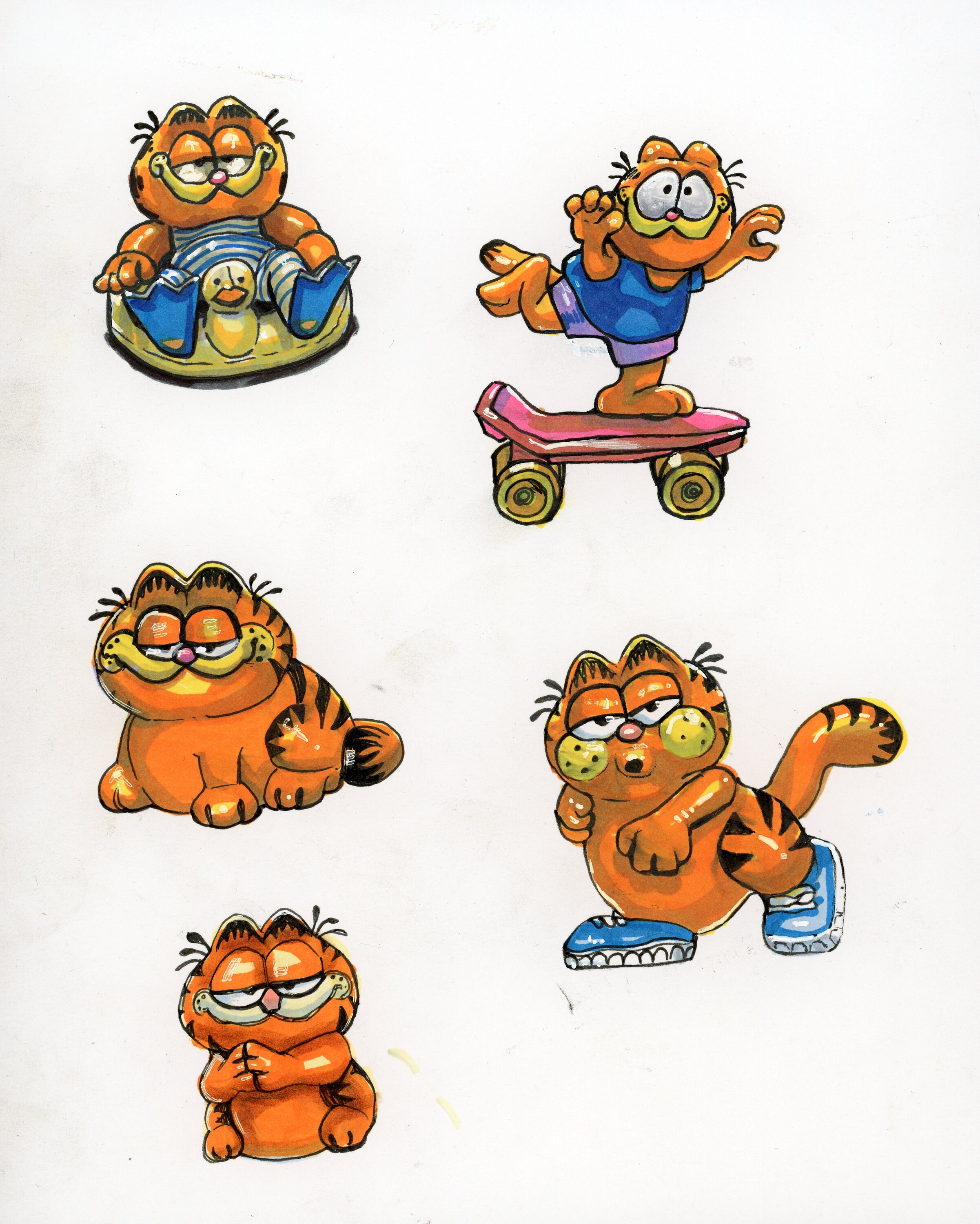 Garfield Sticker PVC Toy Original Drawing on Glitter or Matte Laminate ...