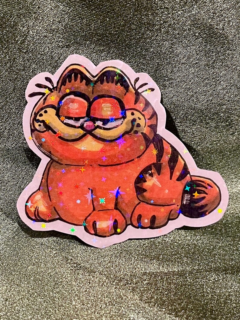 Garfield Sticker PVC Toy Original Drawing on Glitter or Matte Laminate ...