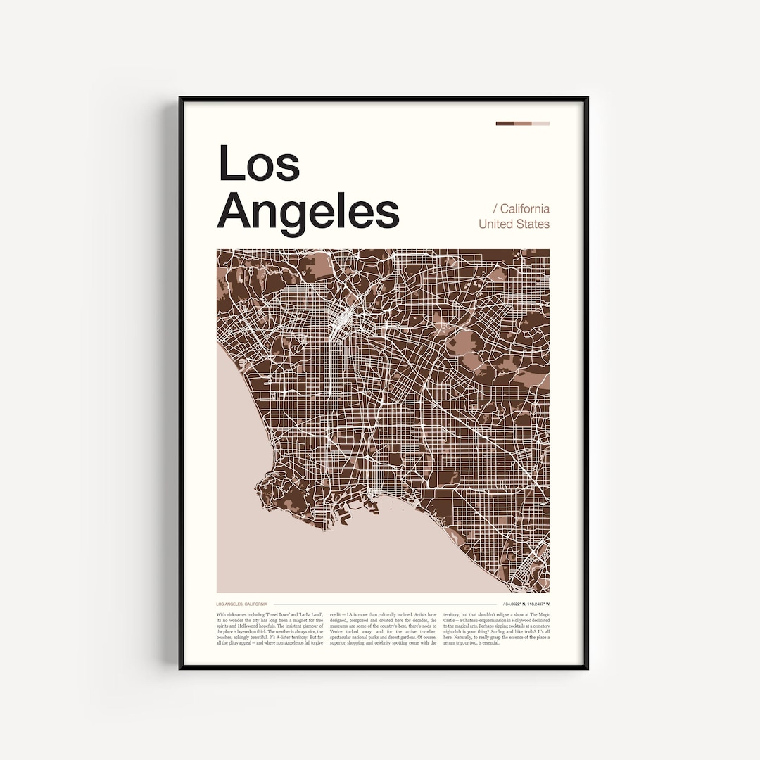 Los Angeles Map, Los Angeles Print, LA Map, Los Angeles Poster, Los ...