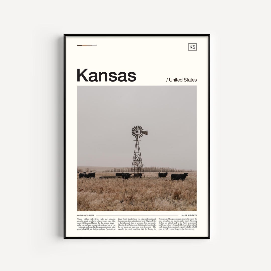 Kansas Print, Kansas Art Print, Kansas Wall Art, Kansas Poster, Kansas ...