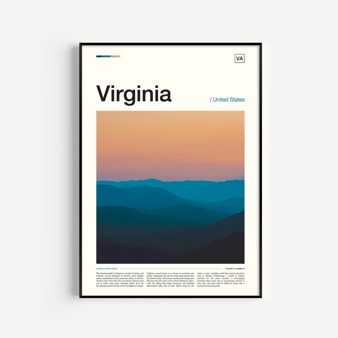 Virginia Poster, Virginia Wall Art, Virginia Print, Virginia Art Print ...