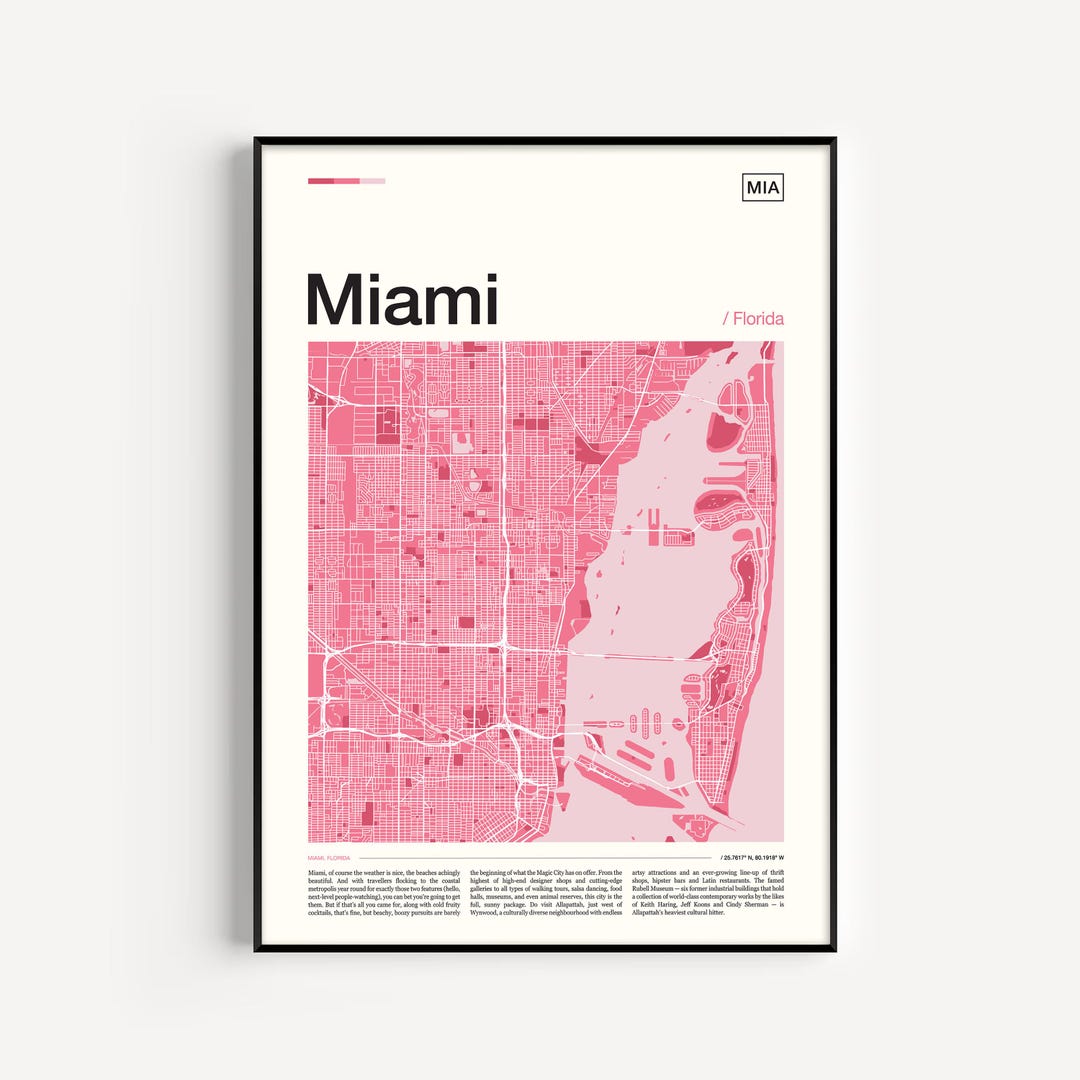 Miami Map Print, Miami Poster, Miami Map, Miami Print, Miami Wall Art ...