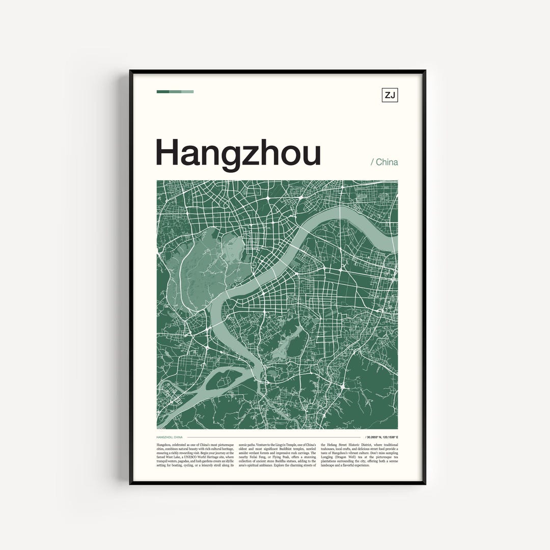 Hangzhou Map, Hangzhou Print, Hangzhou Poster, Map Print, Hangzhou Art ...