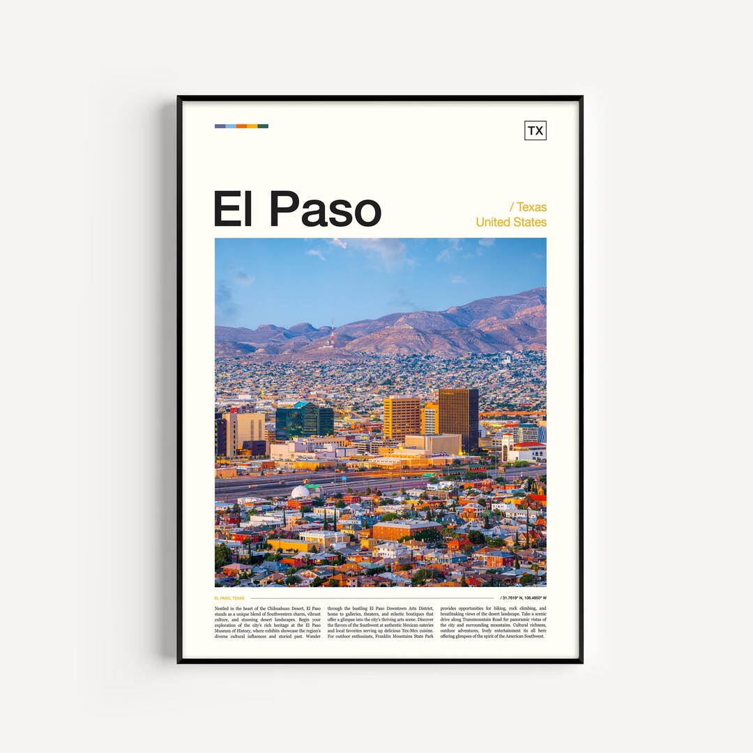 El Paso Skyline Art Print, Texas Travel Poster - Etsy