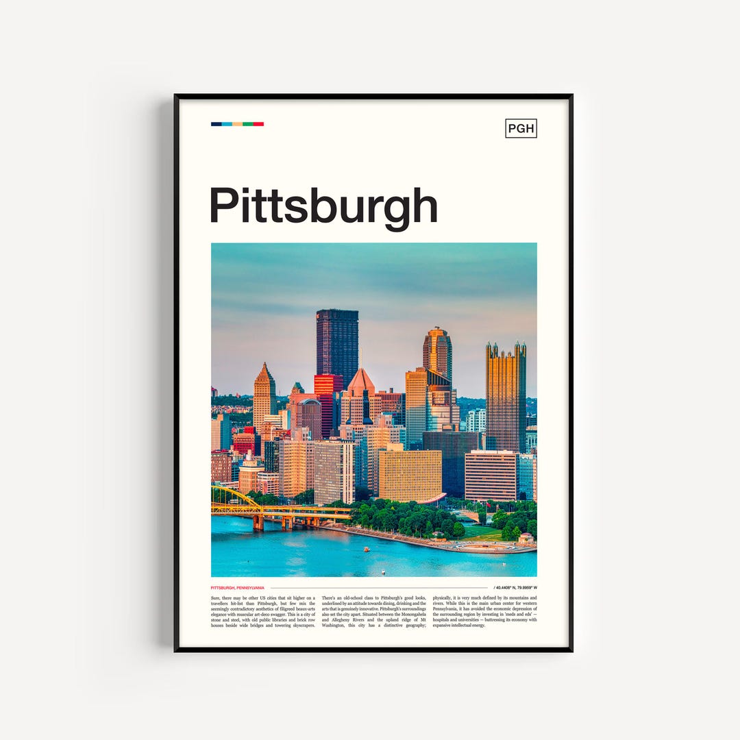 Pittsburgh Skyline Poster, USA Travel Art Print With City Photography ...