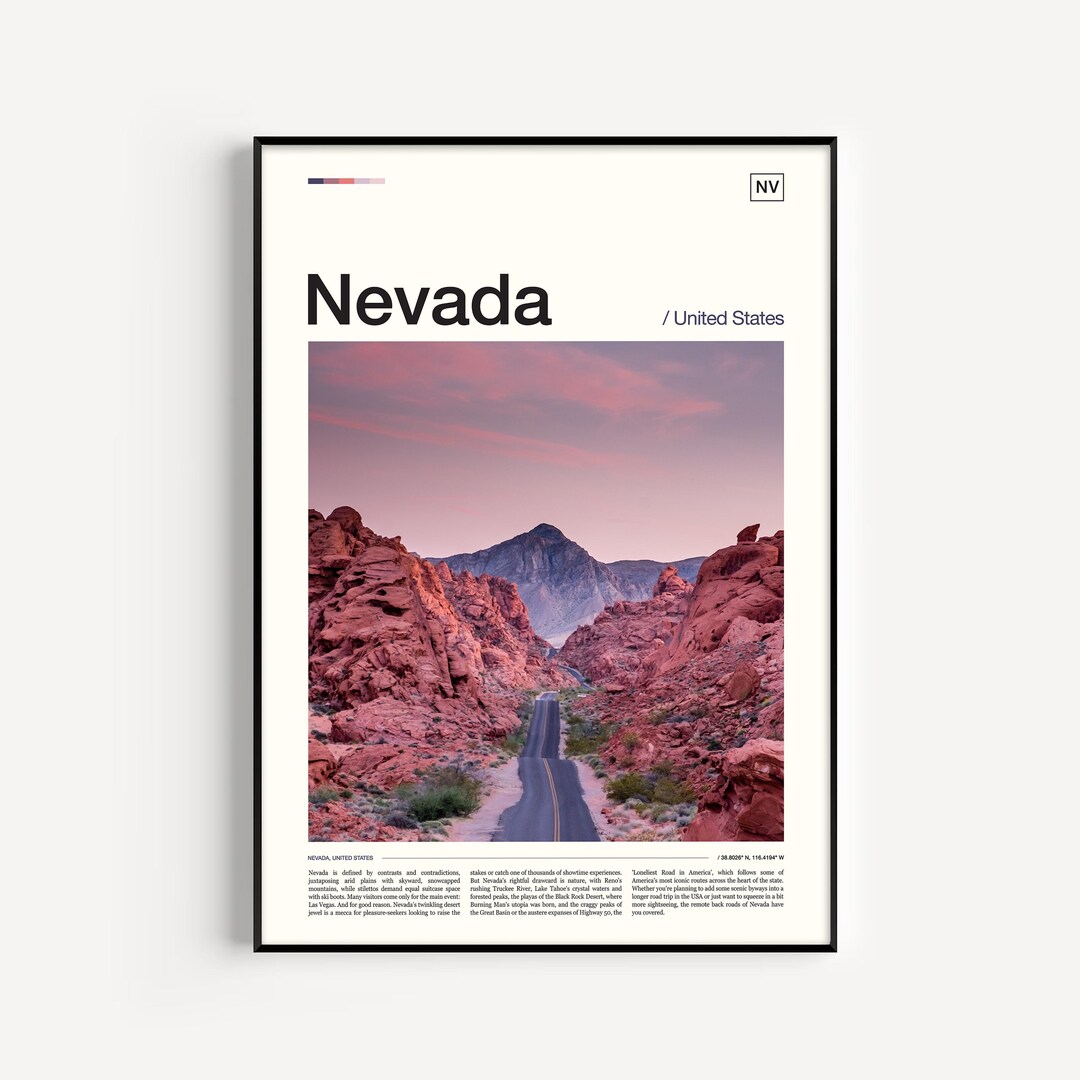 Nevada Print, Nevada Poster, Nevada Wall Art, Nevada Art Print, Nevada ...