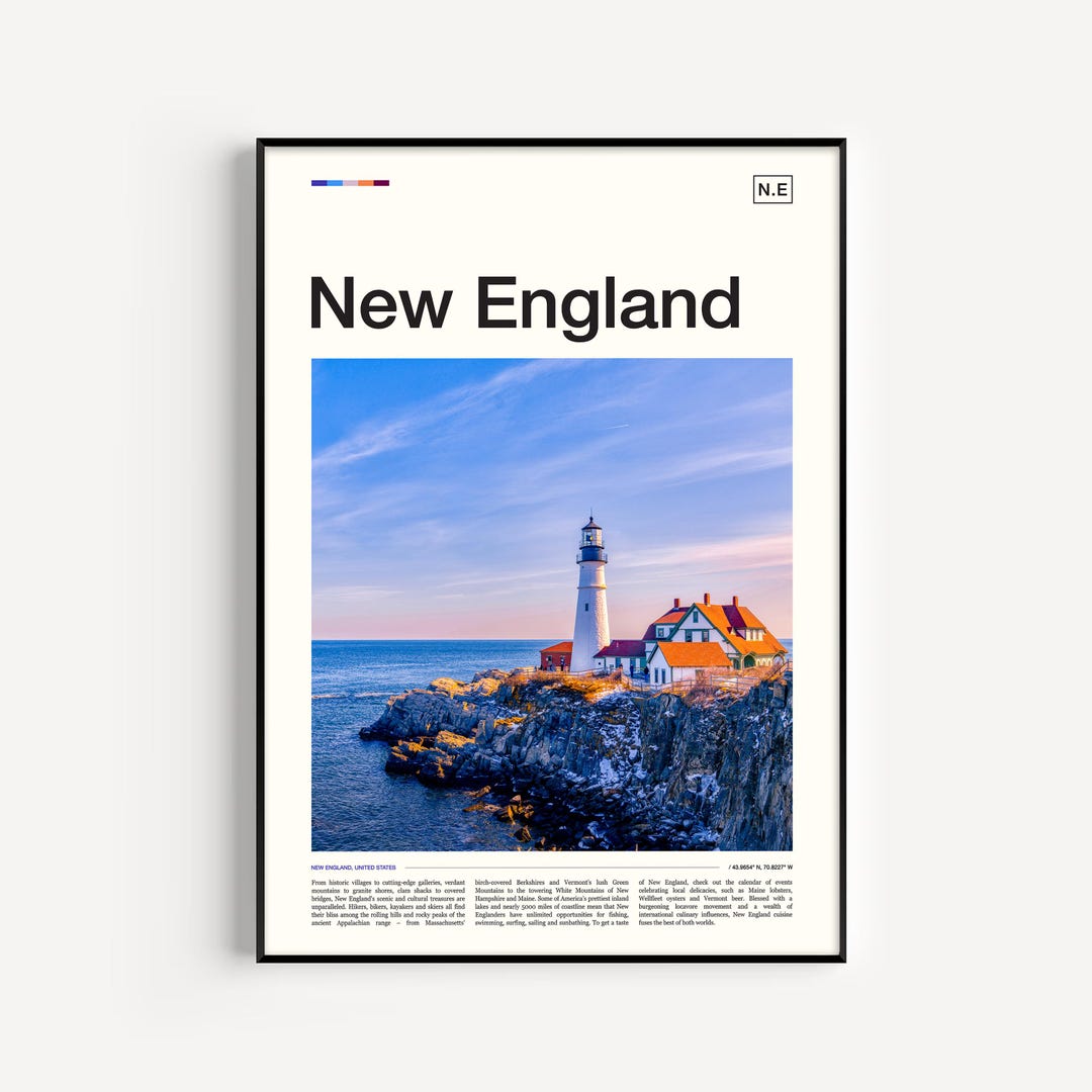 New England Print, New England Poster, New England Wall Art, New ...