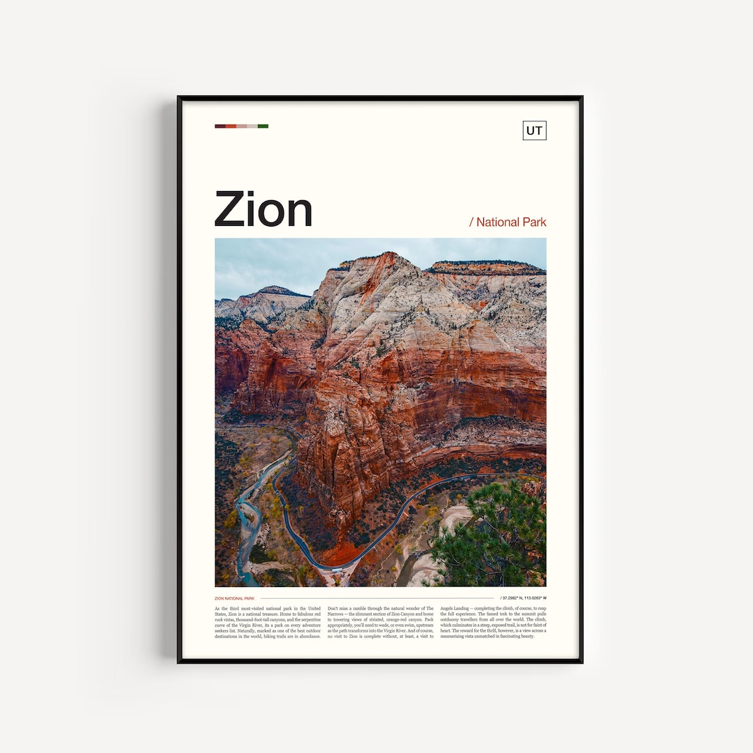 Zion Print, Zion Poster, Zion National Park Poster, Zion Art, Zion ...