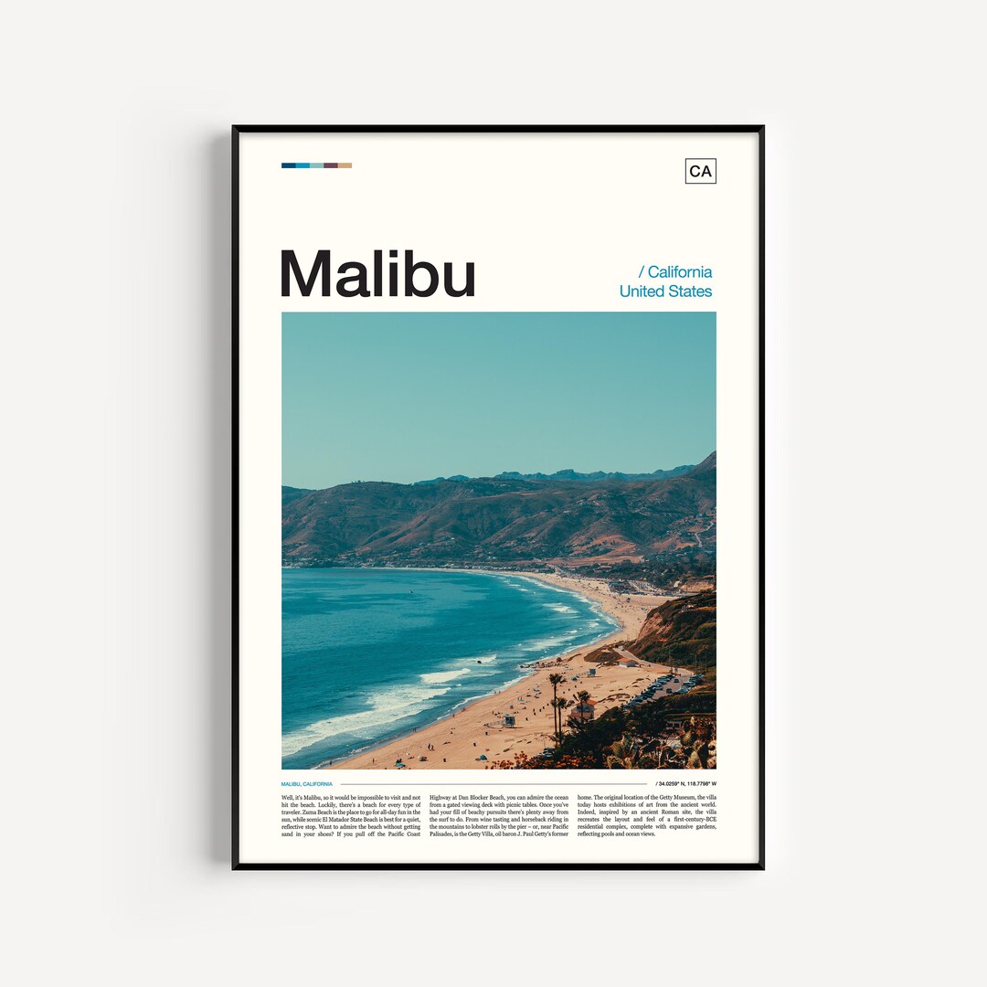 Malibu Print, Malibu Poster, Malibu Wall Art, Malibu Art Print, Malibu ...